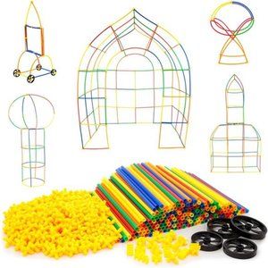 Toys | 60pc Construction Toy Straw Building Set Interlocking Building ...